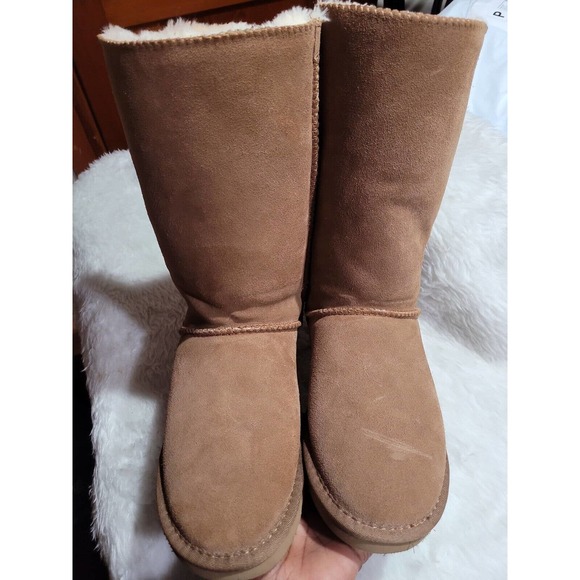 UGG | Shoes | Ugg Australia Girls Brown Faux Fur Boots With Ribbons ...